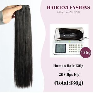 Hair | 16 Clip In Hair Extensions Real Human Hair 136g 8pcs Natural Black Hair | Poshmark